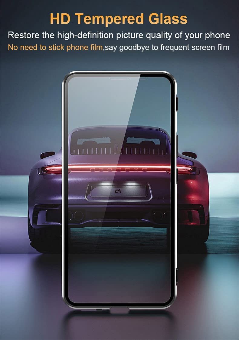 QUIETIP Case for Huawei P60 Pro,Magnetic Body Metal Frame Double Sided Clear Tempered Glass Shockproof with Camera Protection Cover Thin,Silver