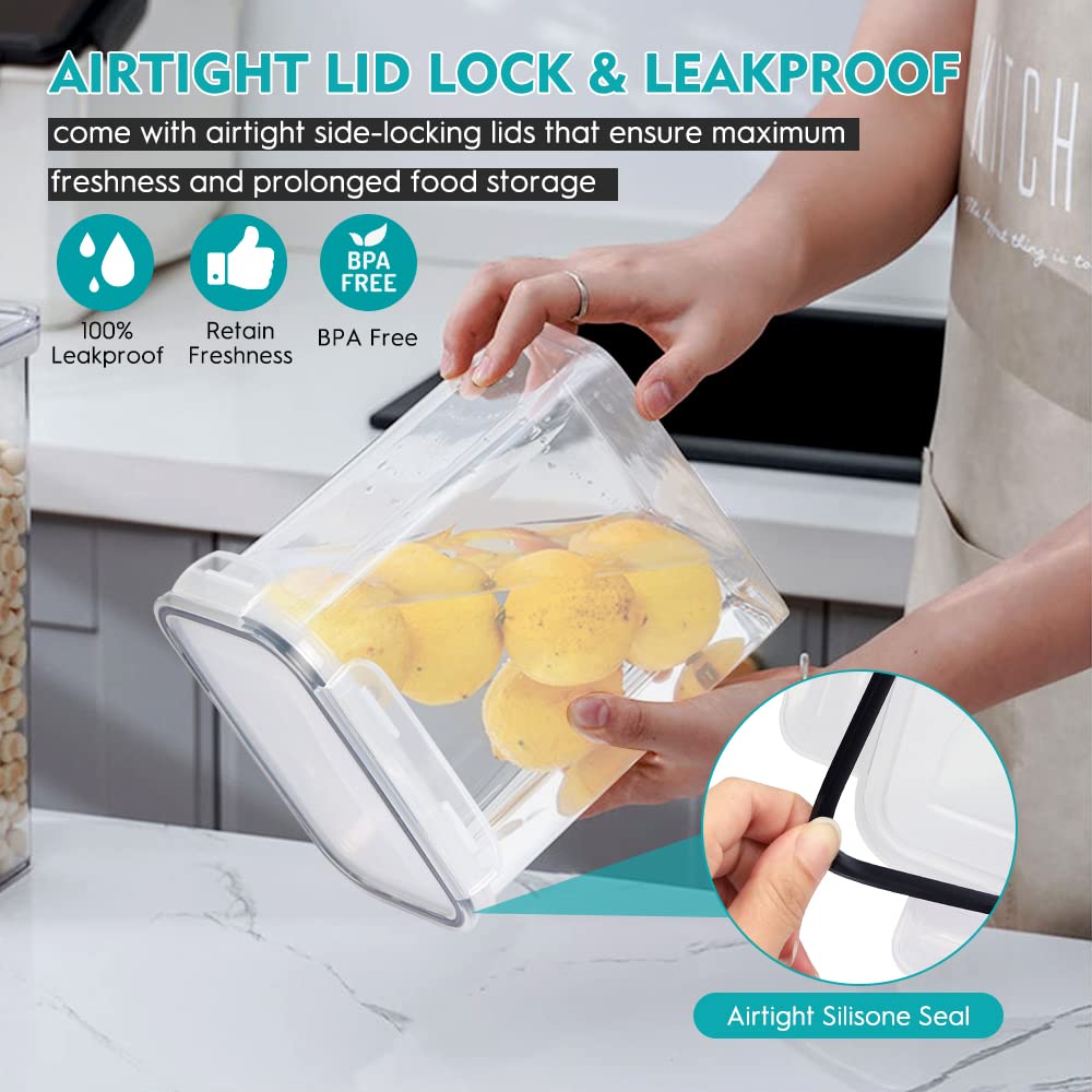 21 Pack Airtight Food Storage Containers Set, Kitchen & Pantry Organization Containers for Cereal, Flour & Sugar, BPA Free Plastic Cereal Container with Easy Lock Lids, Labels, Marker & Spoon Set