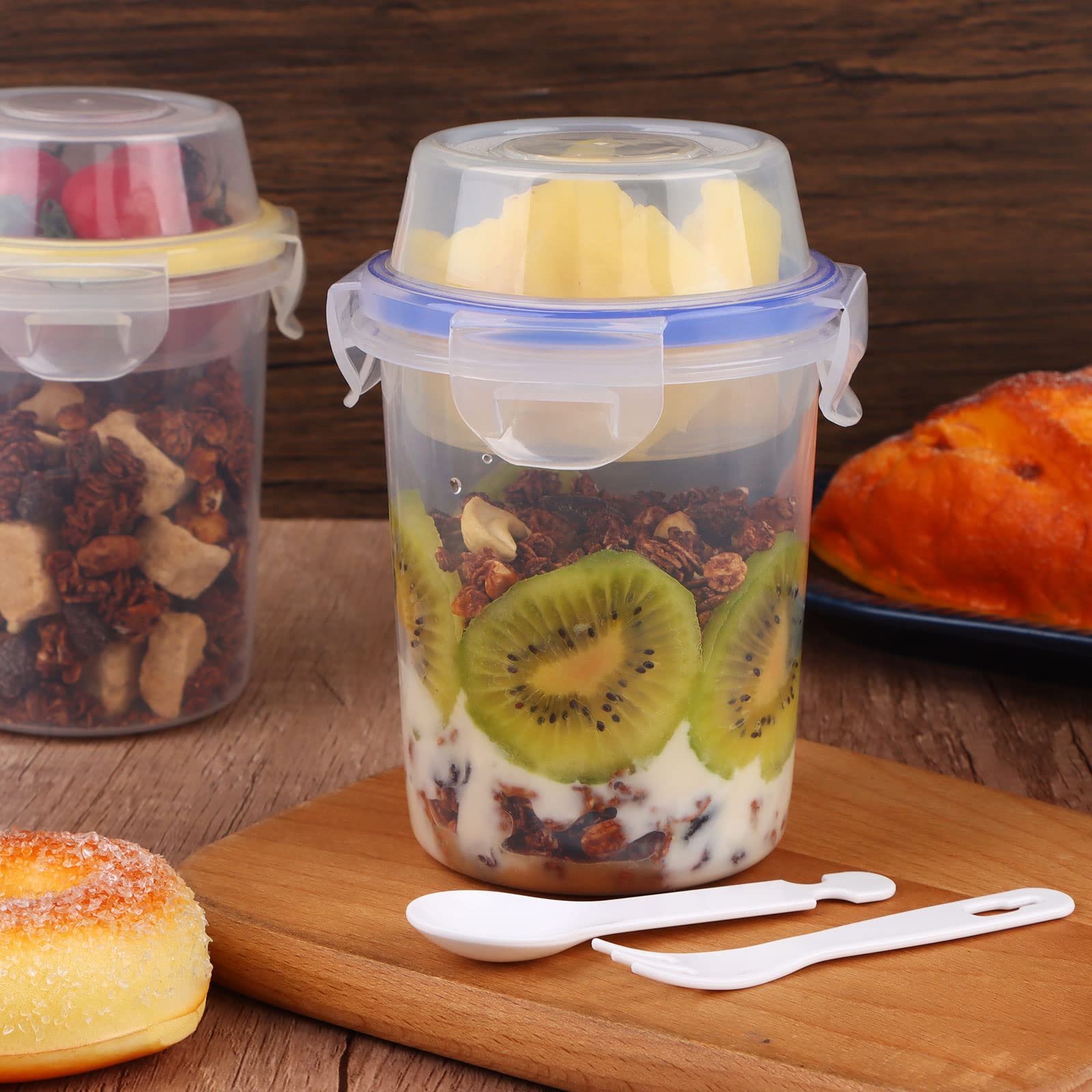 4 Packs 17 Oz Overnight Oats Containers with Lids and Spoons Large Capacity Leakproof Overnight Oats Jars Oatmeal Container Plastic Yogurt Jars Breakfast On the Go Cups for Fruit Vegetable Meal Prep
