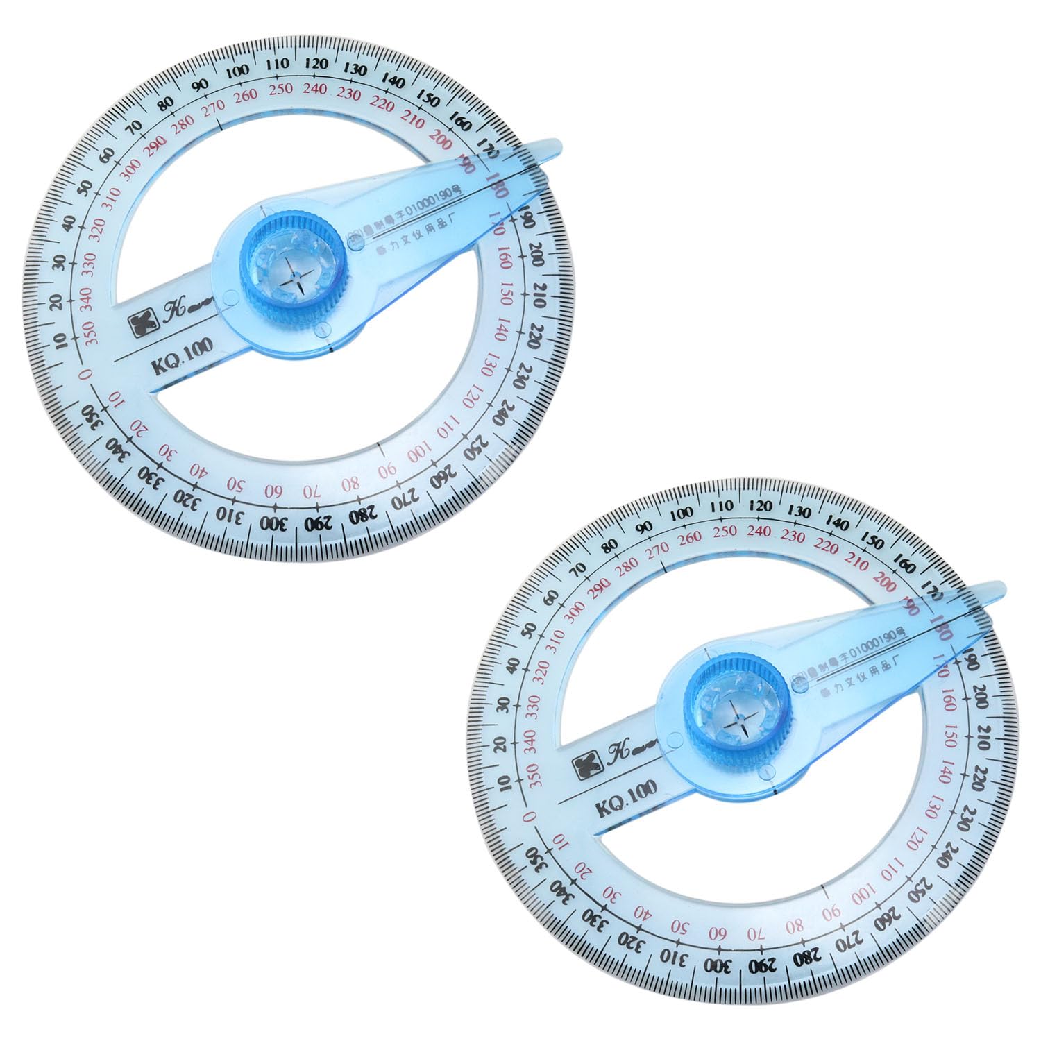 Wantane 360 Degree Protractors With Swing Arm Plastic Full Circle Protractors With Swing Arm Drawing, Measuring Tools -2PCS