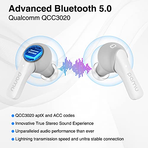 Padmate Bluetooth Headphones True Wireless Earbuds with 4 Mics CVC8.0 Noise Cancelling Earphones with Charging Case in-Ear Headset Touch Control Sport TWS 30H Playback Waterproof IPX6 Pamu T6C White