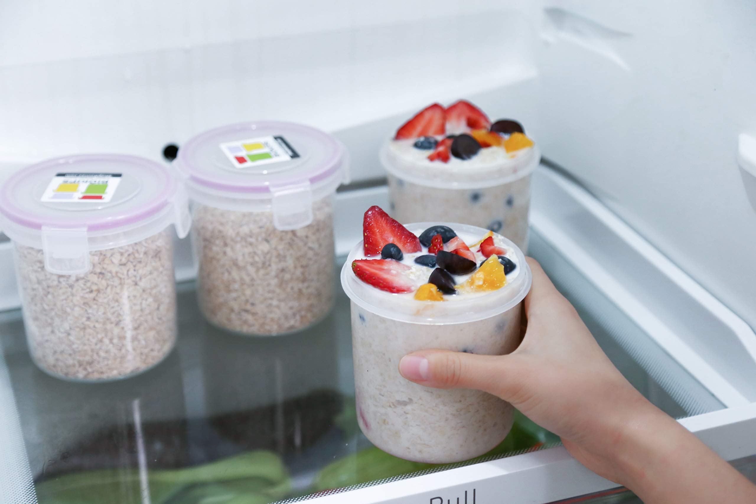 Komax Biokips Overnight Oats Containers with Lids Set of 4 β Round Airtight Food Storage Containers for Oatmeal, Cereal, Milk & More β BPA-Free Meal Prep Container Set w/Locking Lids (18.6 oz)