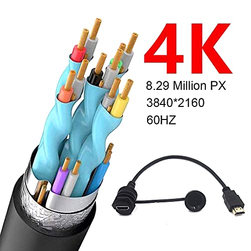 Kework 0.3 Meter HDMI Version 2.0 Mount Cable, HDMI Male to Female Flush Panel Mount Extension HD Cord for Car Truck Boat Motorcycle Dashboard, 4K2K & 60 HZ (HDMI Mount)