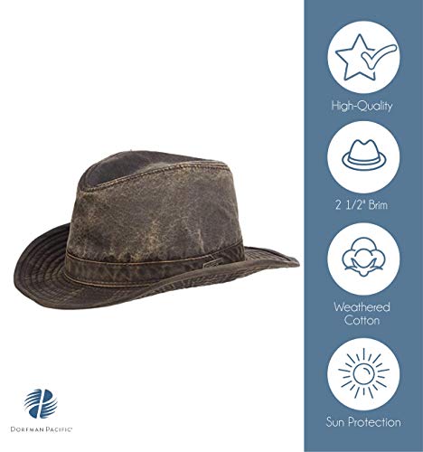 Dorfman Pacific Men's Indiana Jones Weathered Cotton Hat, Dark Brown, Small