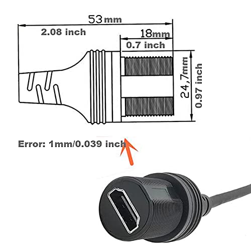 Kework 0.3 Meter HDMI Version 2.0 Mount Cable, HDMI Male to Female Flush Panel Mount Extension HD Cord for Car Truck Boat Motorcycle Dashboard, 4K2K & 60 HZ (HDMI Mount)