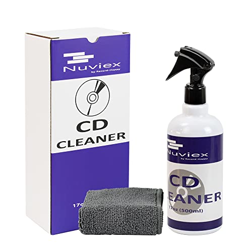 Premium CD Cleaner Spray Fluid - Compact Disc CD-DVD Cleaning Solution and Practical Microfiber Anti-Static Glove - Big Bottle 17oz