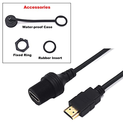 Kework 0.3 Meter HDMI Version 2.0 Mount Cable, HDMI Male to Female Flush Panel Mount Extension HD Cord for Car Truck Boat Motorcycle Dashboard, 4K2K & 60 HZ (HDMI Mount)