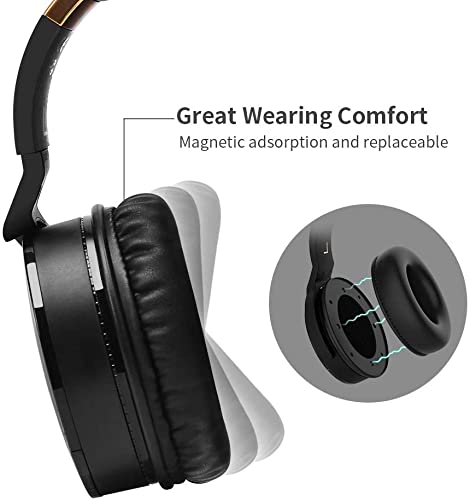 Funsmile Active Noise Cancelling Headphones Bluetooth Headphones Wireless Headphones Over Ear Built-in Microphone Deep Bass, 30 Hours for Travel/Work/TV/Computer/Cellphone - Gold