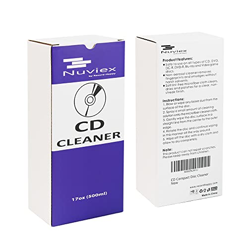 Premium CD Cleaner Spray Fluid - Compact Disc CD-DVD Cleaning Solution and Practical Microfiber Anti-Static Glove - Big Bottle 17oz