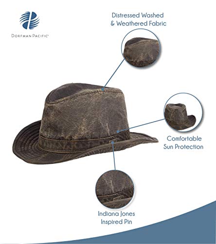 Dorfman Pacific Men's Indiana Jones Weathered Cotton Hat, Dark Brown, Small