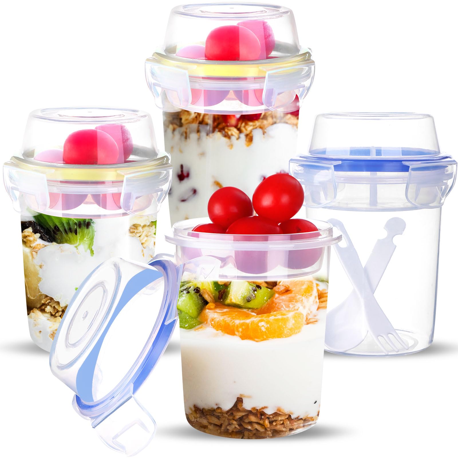 4 Packs 17 Oz Overnight Oats Containers with Lids and Spoons Large Capacity Leakproof Overnight Oats Jars Oatmeal Container Plastic Yogurt Jars Breakfast On the Go Cups for Fruit Vegetable Meal Prep