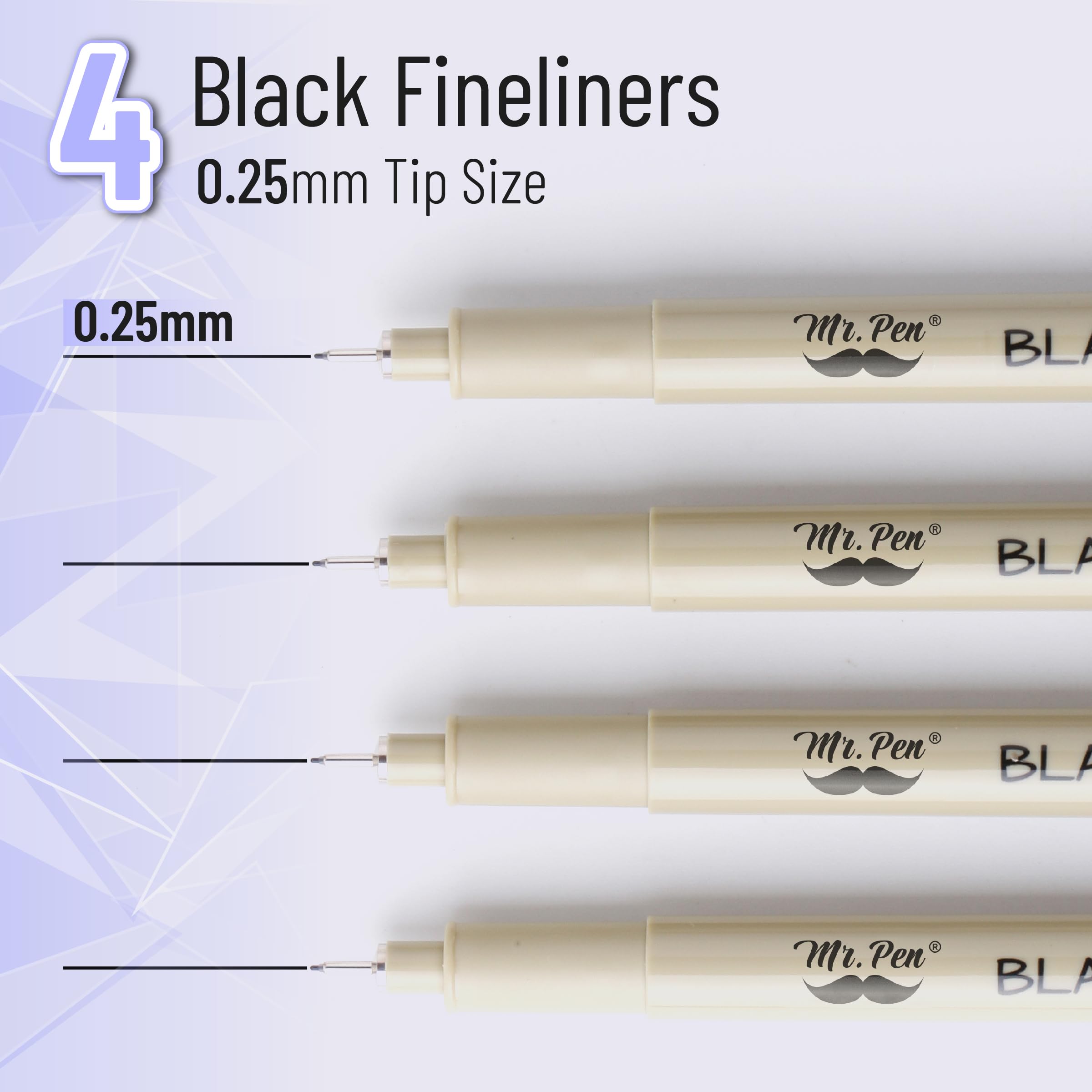Mr. Pen- Black Fineliners, Fine Point Pens, 0.25mm, 4 Pack, Bible Pens No Bleed, Fine Tip Pens, Ultra Fine Point Pens, Black Fineliner Pens, Black Fine Point Pens, Black Art Pens, Fineliner Pen Black