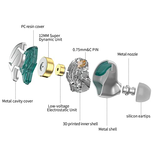 KZ ZES electrostatic Dynamic Hybrid Technology 3.5 mm Earphones Wired Earphones with Microphone IEM bass Earbuds in Ear Headset zes kz IEM (with mic)