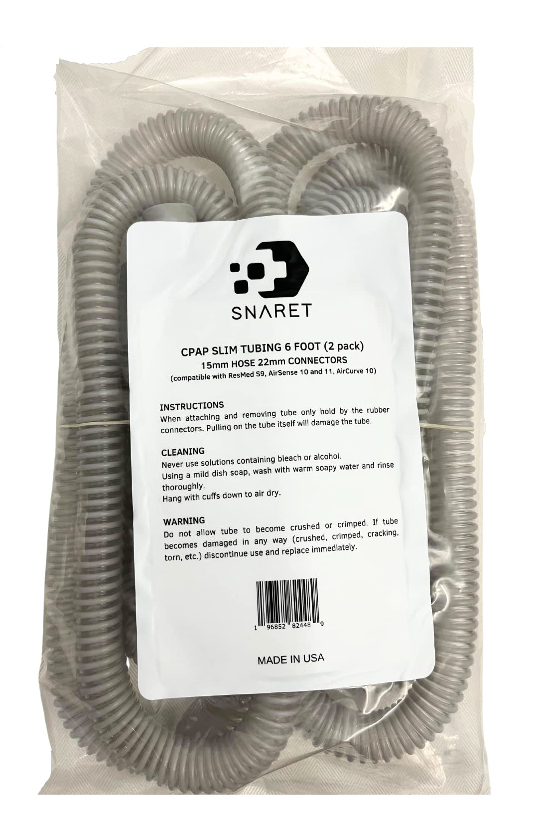 Premium Made in USA - SLIM CPAP Hose 6 Foot Tube (2 Pack) Compatible with Slim Line Tubing by Snaret
