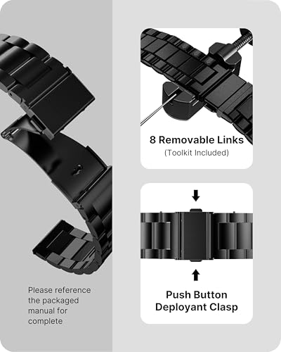 Fullmosa 16mm Stainless Steel Watch band, Quick Release Link Watch Strap Bracelet Replacement Wristband for Men Women, Black