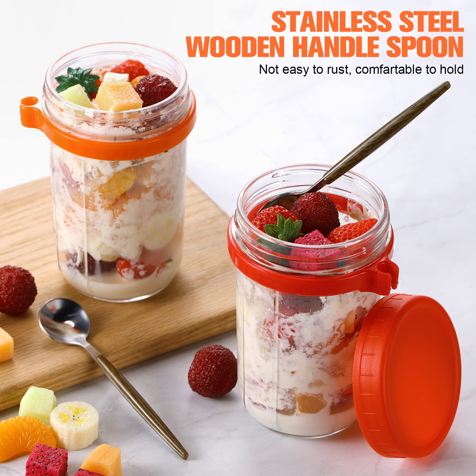 Didaey 8 Pcs Overnight Oats Containers with Lids and Spoon 16 oz Large Capacity Airtight Overnight Oats Jars Glass Jar with Lid Mason Jars with Measurement Marks for Cereal Milk Fruit Yogurt