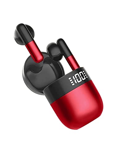 Acuvar in-Ear Wireless Bluetooth 5.2 Headphones, Earbuds with Microphone Compact Rechargeable USB C Smart LED Case for Smartphones Android iOS (Red)