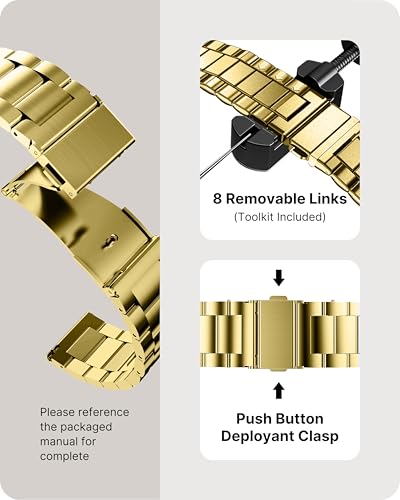 Fullmosa 18mm Stainless Steel Watch band, Quick Release Link Watch Strap Bracelet Compatible with Garmin Vivoactive 4S/Vivomove 3S/Active S/Venu 2S/Move 3S, Golden