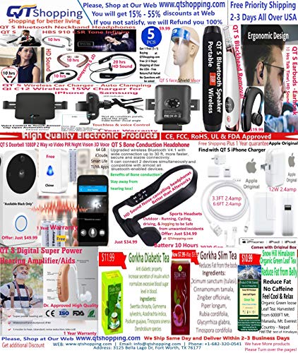 QT S Bluetooth Headset, Lightweight Retractable for Neckband Bluetooth Headphones for Sports Exercise Home & Office, Noise Cancelling Stereo Neckband Wireless Headset Talk 9-10 Hours