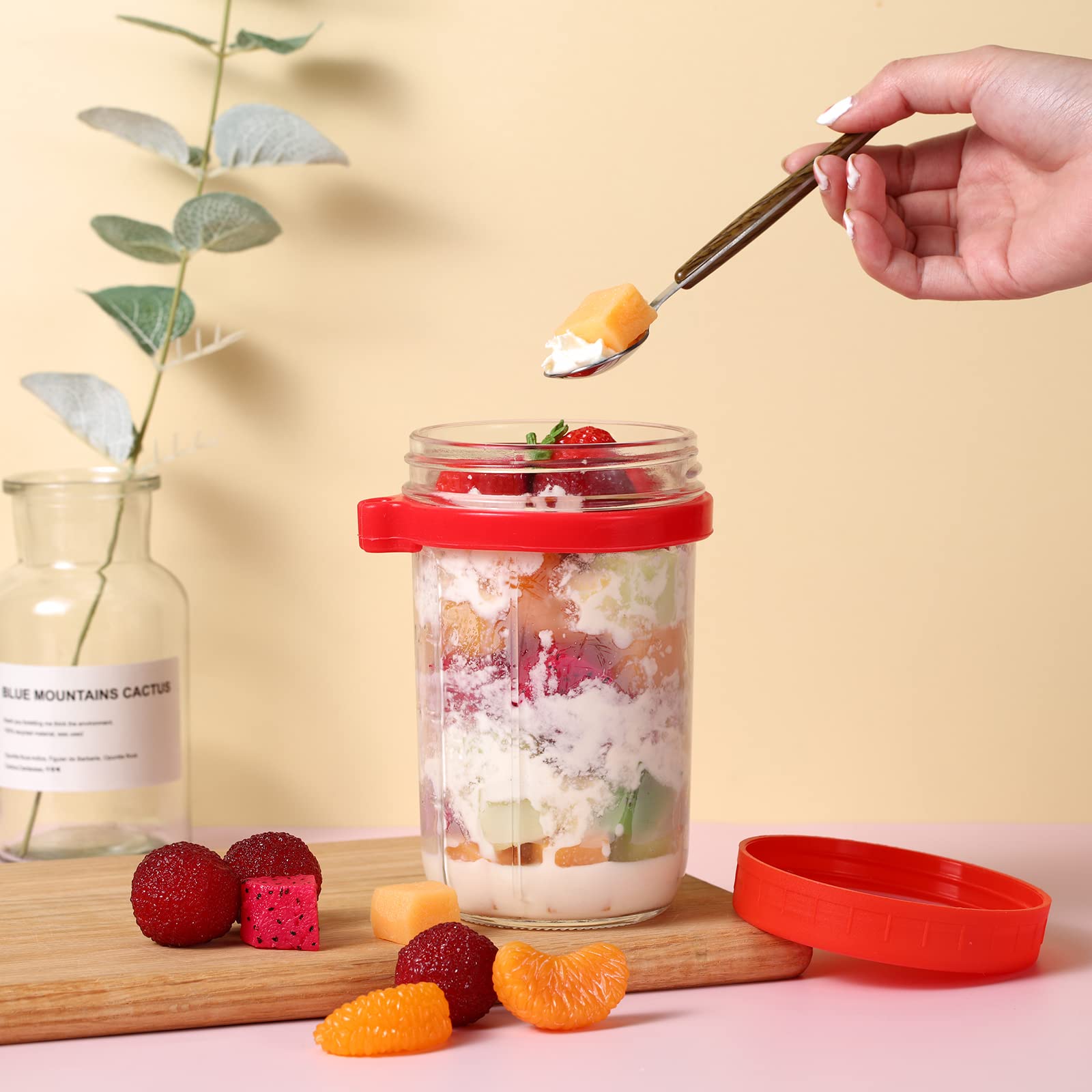 Didaey 8 Pcs Overnight Oats Containers with Lids and Spoon 16 oz Large Capacity Airtight Overnight Oats Jars Glass Jar with Lid Mason Jars with Measurement Marks for Cereal Milk Fruit Yogurt