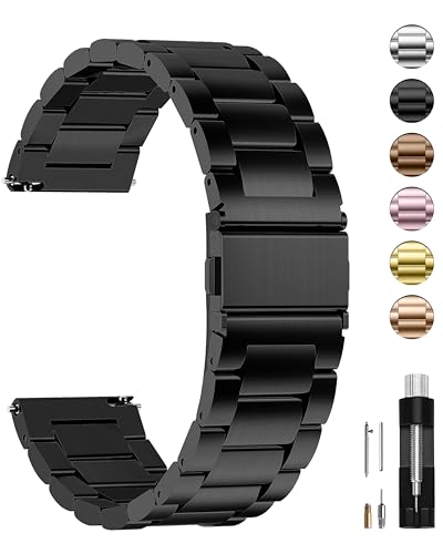Fullmosa 16mm Stainless Steel Watch band, Quick Release Link Watch Strap Bracelet Replacement Wristband for Men Women, Black