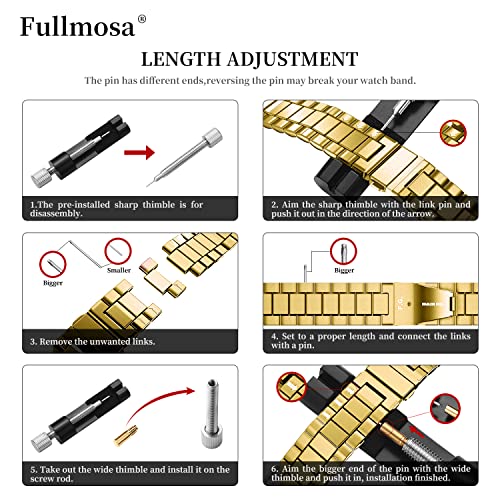 Fullmosa 18mm Stainless Steel Watch band, Quick Release Link Watch Strap Bracelet Compatible with Garmin Vivoactive 4S/Vivomove 3S/Active S/Venu 2S/Move 3S, Golden