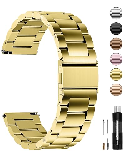 Fullmosa 18mm Stainless Steel Watch band, Quick Release Link Watch Strap Bracelet Compatible with Garmin Vivoactive 4S/Vivomove 3S/Active S/Venu 2S/Move 3S, Golden
