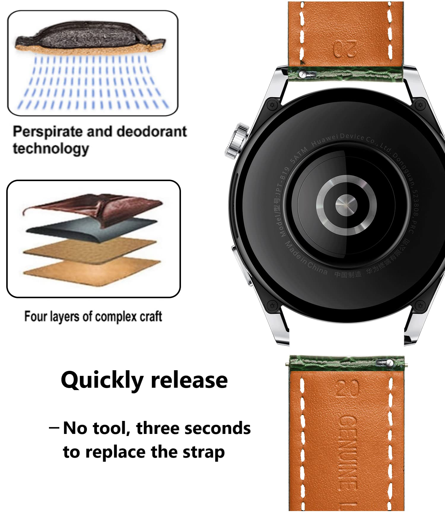 Moran Quick Release Leather Watch Band 20mm Compatible Garmin Vivoactive 3 VenuVenu sq2 plusVivomove HR Replacement Strap for Garmin Forerunner 245645 MusicInstinct 2S Fenix 7S6S5S plus