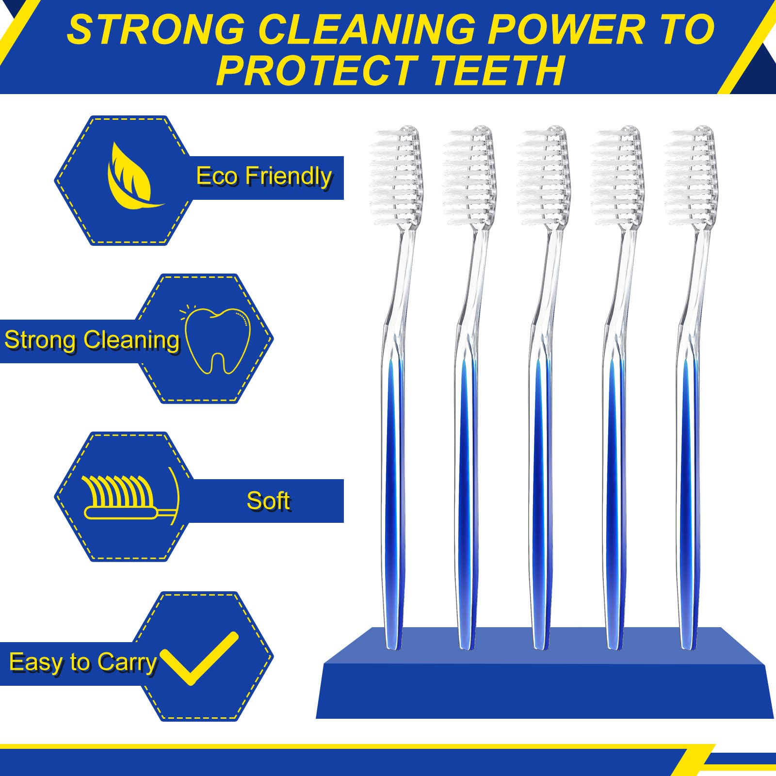 Patelai 100 Pcs Individually Wrapped Toothbrush Bulk Disposable Travel Toothbrushes Soft Bristle Tooth Brush Single Pack for Camping Adults Kids Hotels Guest Toiletries (Blue)