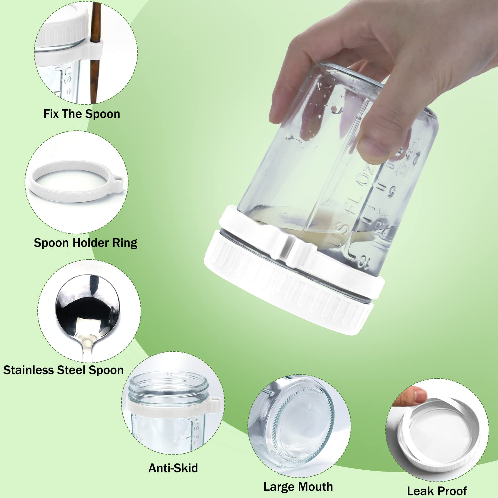 Overnight Oats Containers with Lids and Spoons, 2 Pack Overnight Oats Jars 12 oz Reusable Large Capacity Airtight Oatmeal Container with Measurement Marks for Cereal Yogurt, Milk, Salads, Fruit(White)