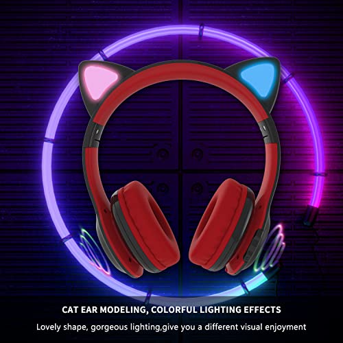 ShuQiaoSi Bluetooth Headphone Cat Ear for School with LED Light, Foldable Kids Headphones, Wired Headset with 3.5mm Microphone Volume, for iPhone/iPad//Laptop/PC/TV for Children(Black)