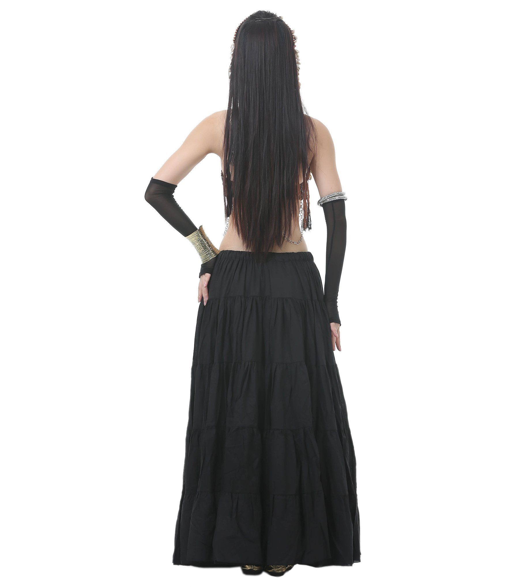 Astage Woman Belly Dance Full Circle Maxi Trible Skirts Linen Bohe Dress Black