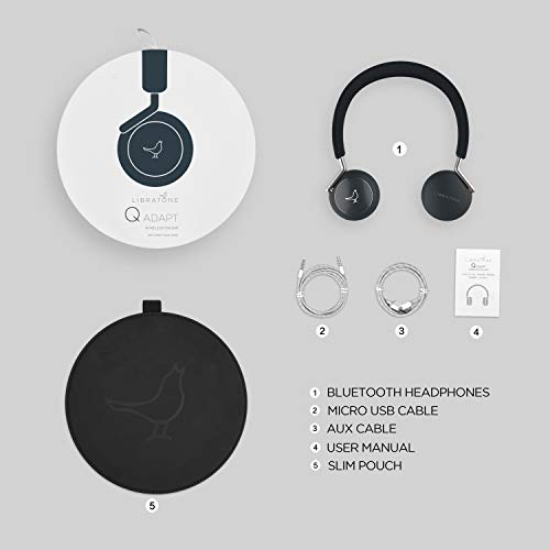 Libratone Q Adapt Active Noise Cancelling Headphones, Wireless Bluetooth Over Ear Headset w/Mic, CSR 8670 Chip, aptX Lossless Hi-Fi Sound with Deep Bass, 20 Hours Playtime for Travel Work TV-Black