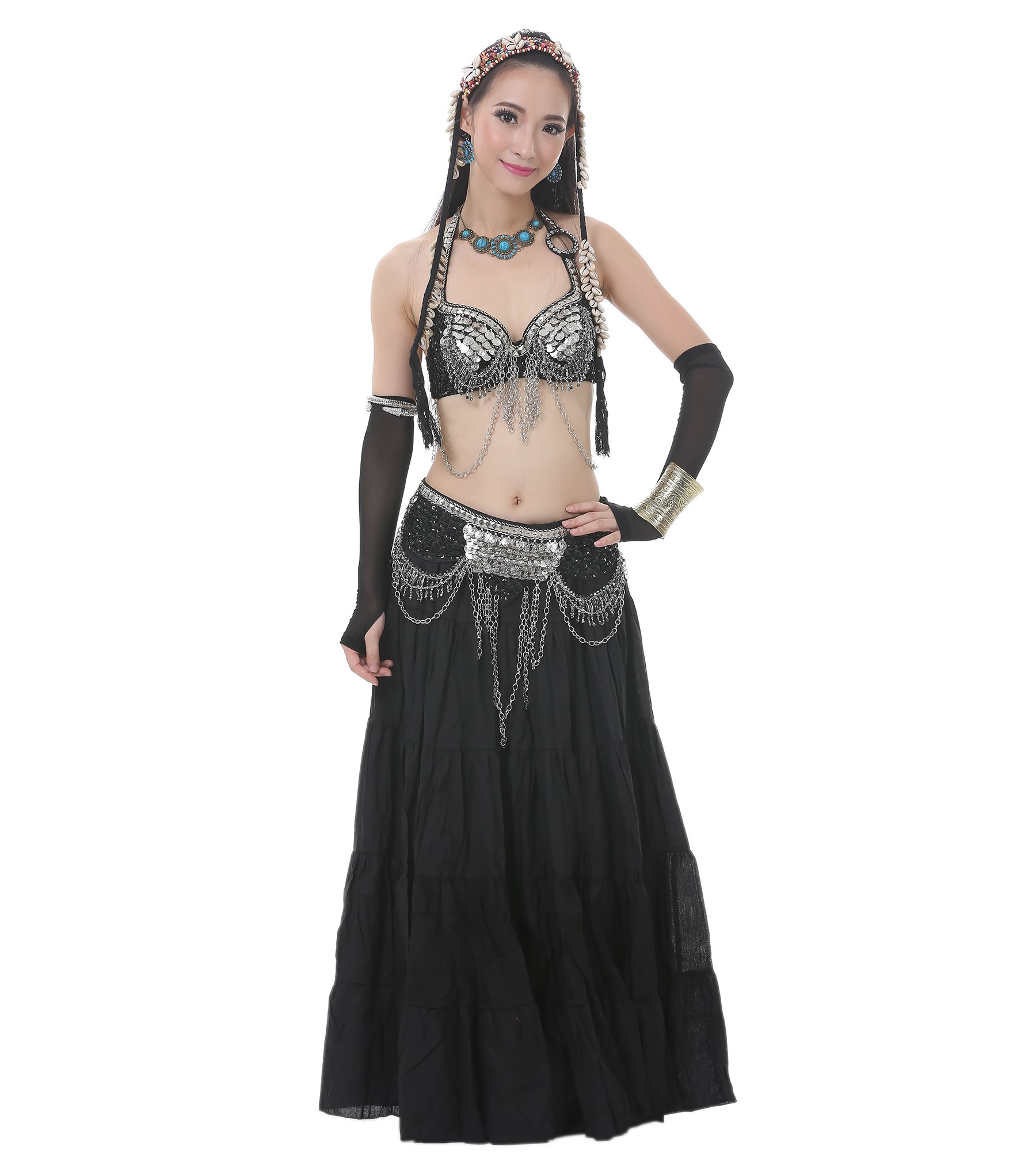 Astage Woman Belly Dance Full Circle Maxi Trible Skirts Linen Bohe Dress Black