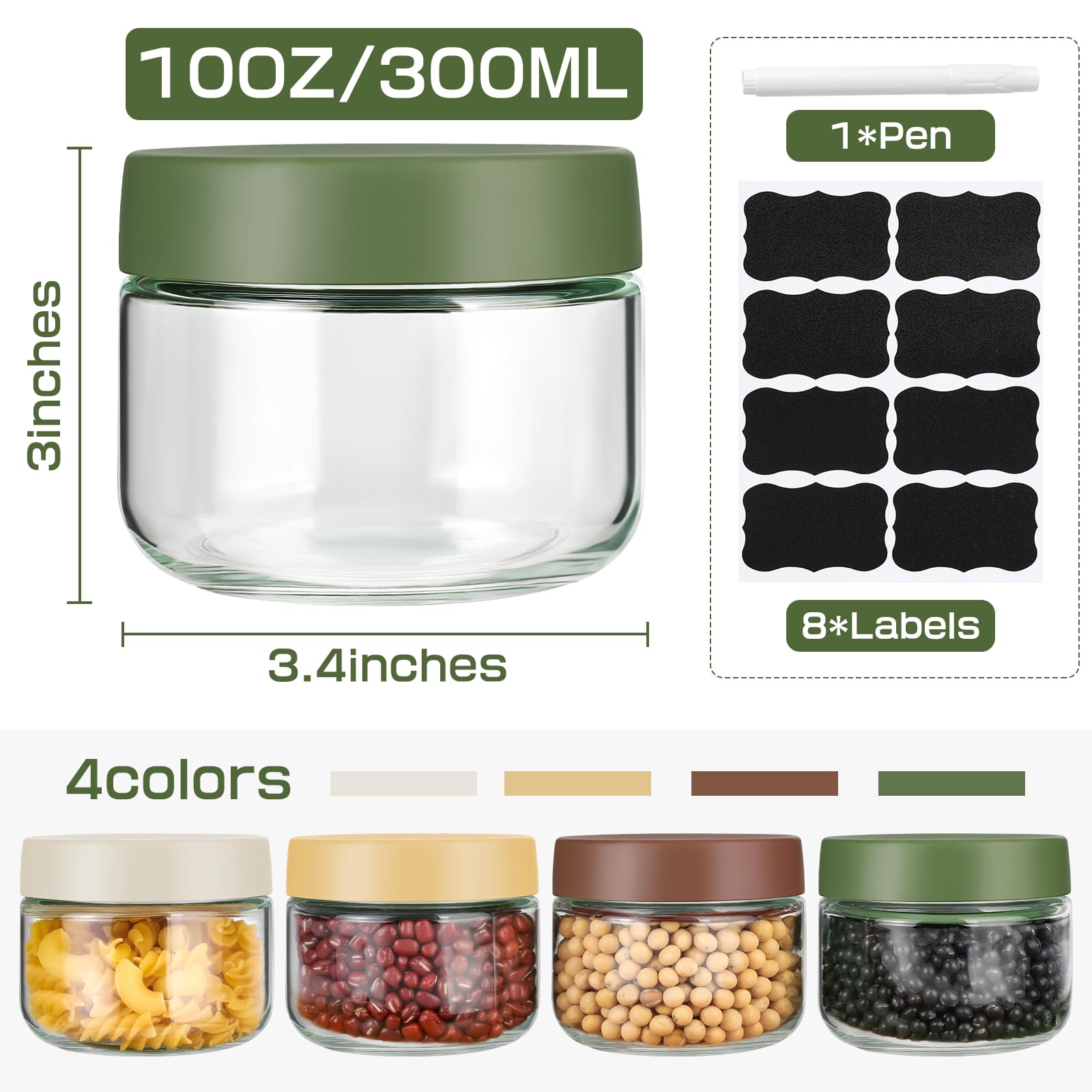 ZOEDO 10 OZ Glass Jar with Screw Lid,Wide Mouth Airtight Jar Overnight Oats Jars for Fruit, Salad,Spice, Candy, Jam, Seasoning,Meal Prep Containers,Canning Jar (4 Pack)