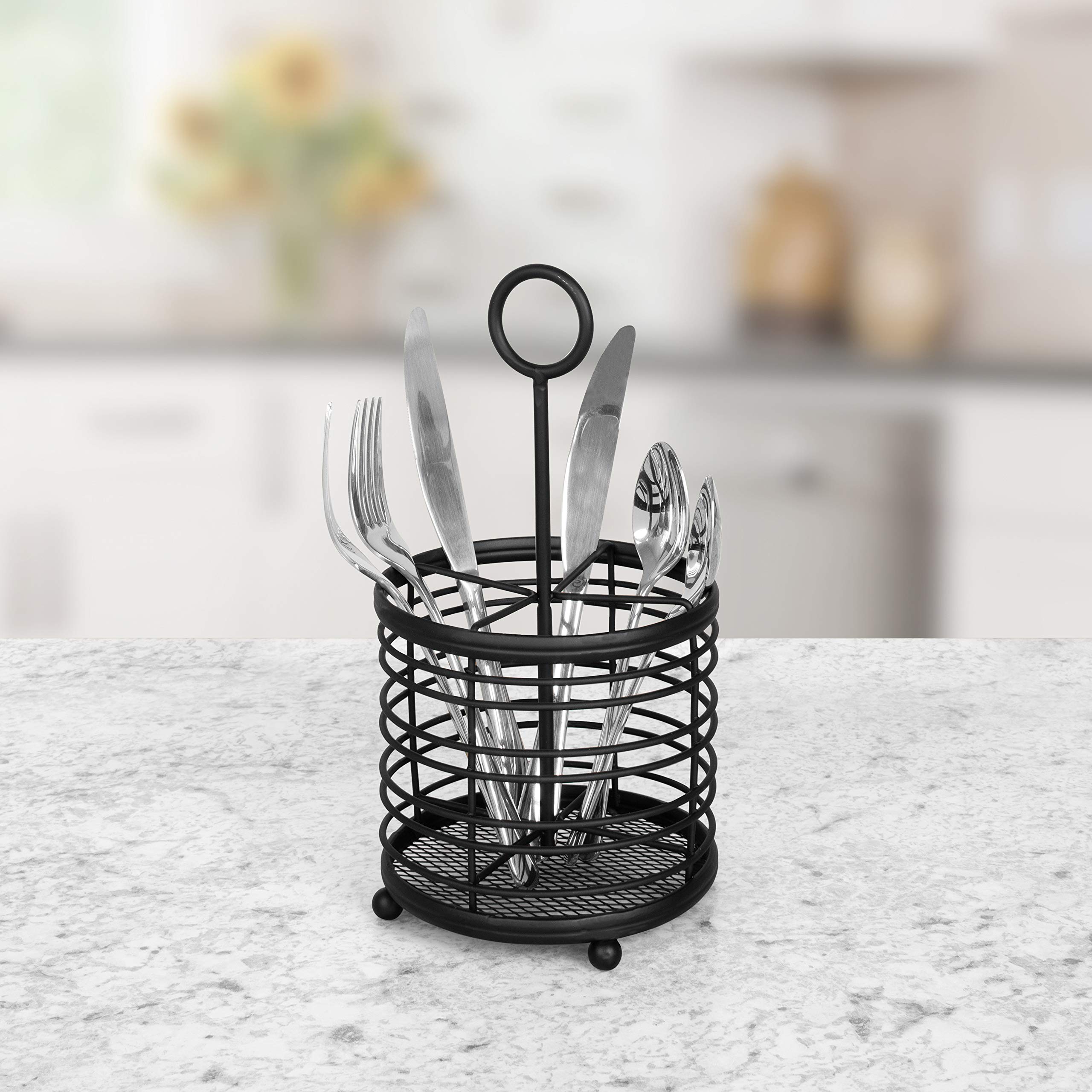 Spectrum Diversified Contempo Caddy Cutlery, Modern Dining Table Décor & Kitchen Organization, Silverware Holder with Handle, Black