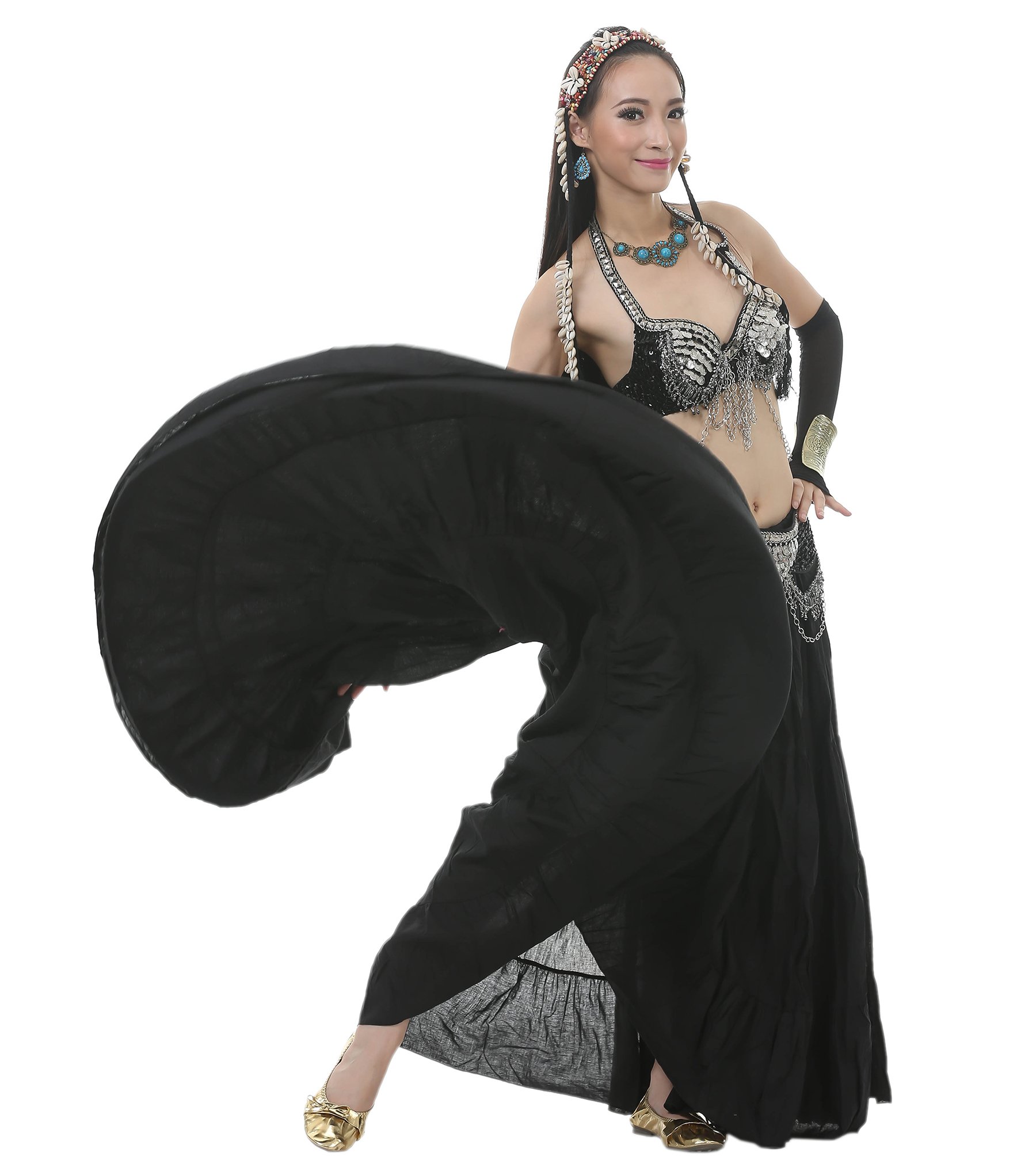 Astage Woman Belly Dance Full Circle Maxi Trible Skirts Linen Bohe Dress Black