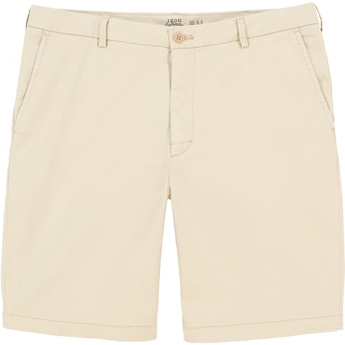 IZOD Men's Classic Saltwater 9.5" Flat Front Chino Short, Pale Khaki, 38