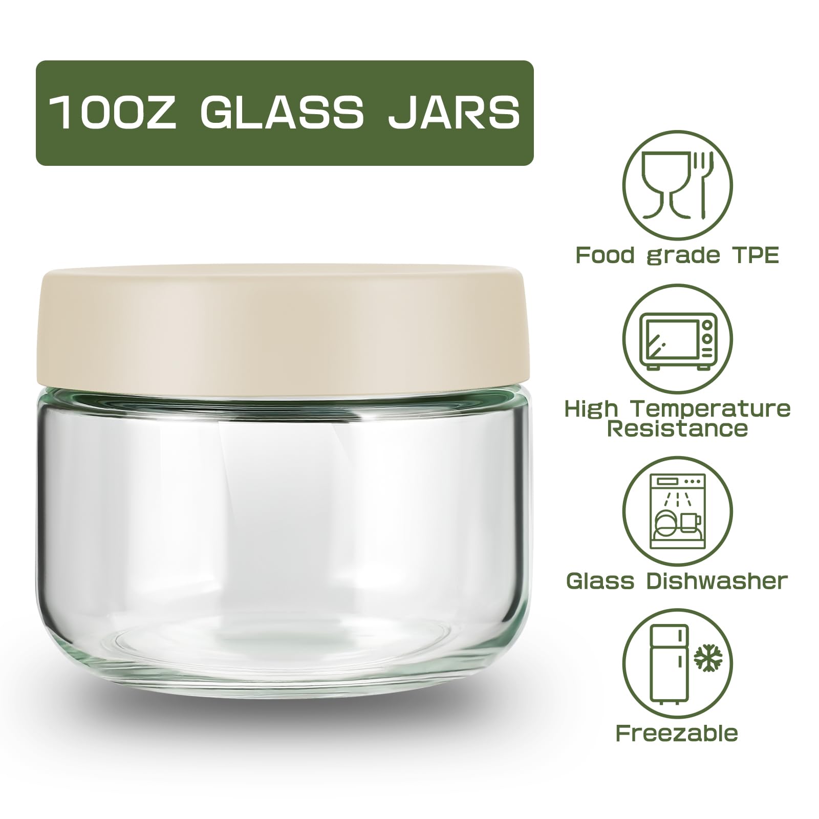 ZOEDO 10 OZ Glass Jar with Screw Lid,Wide Mouth Airtight Jar Overnight Oats Jars for Fruit, Salad,Spice, Candy, Jam, Seasoning,Meal Prep Containers,Canning Jar (4 Pack)