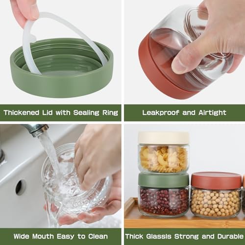 ZOEDO 10 OZ Glass Jar with Screw Lid,Wide Mouth Airtight Jar Overnight Oats Jars for Fruit, Salad,Spice, Candy, Jam, Seasoning,Meal Prep Containers,Canning Jar (4 Pack)