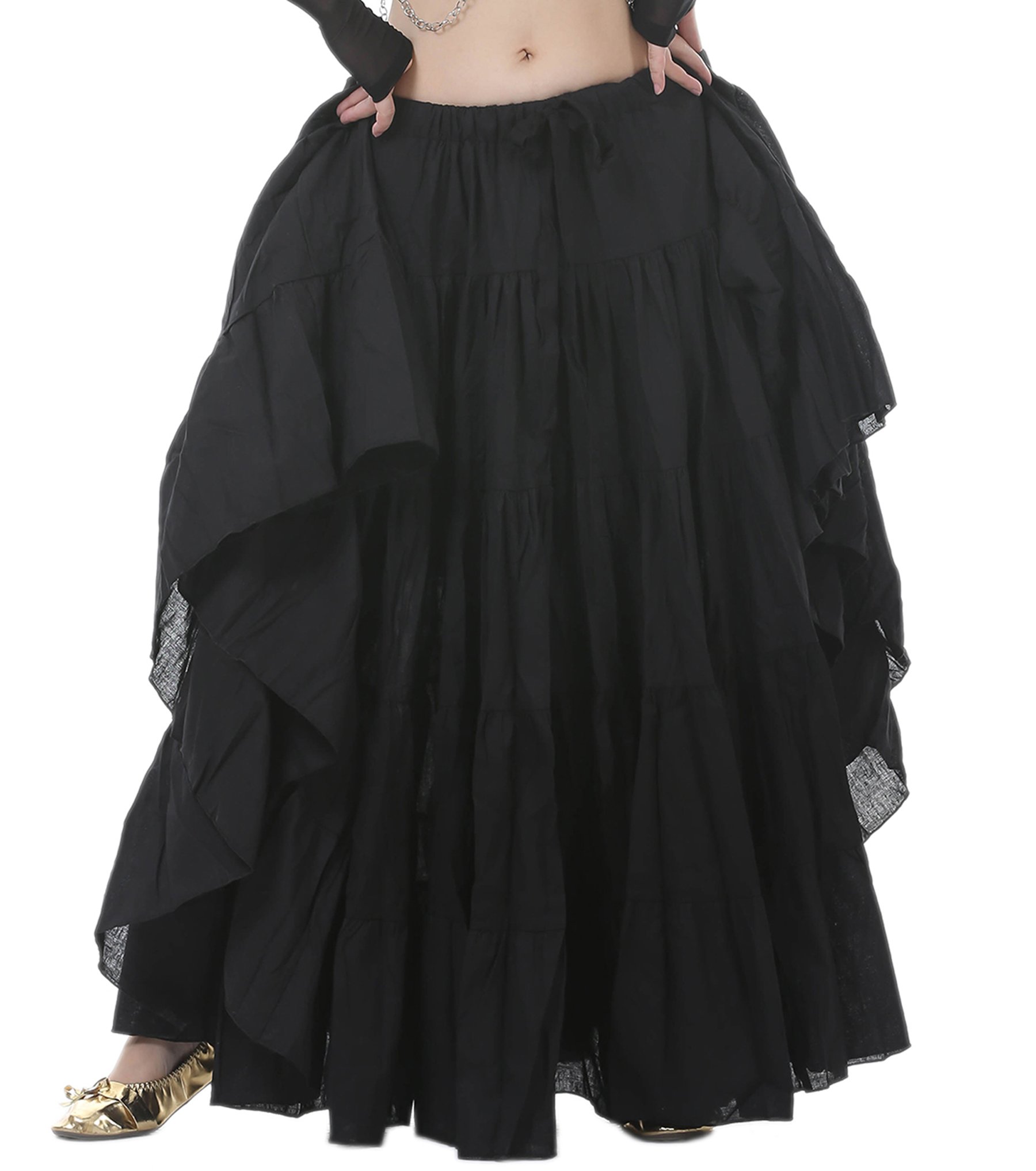 Astage Woman Belly Dance Full Circle Maxi Trible Skirts Linen Bohe Dress Black