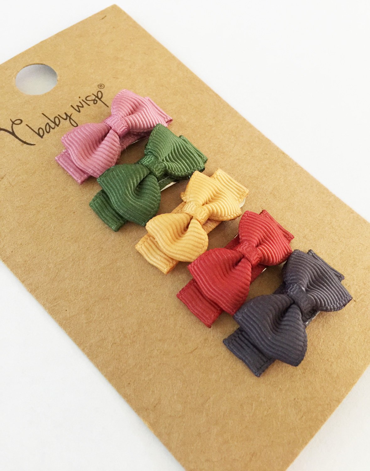 Baby Wisp 5 Tiny Grosgrain Tuxedo Hair Bows Baby Girls Toddler Clips - Little & Brave Gift Set