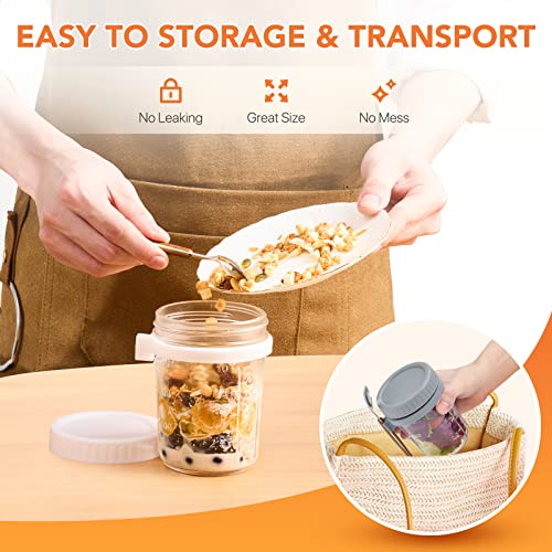 Overnight Oats Jars, Overnight Oats Container with Lids and Spoon 10 oz [2 Pack], Airtight Glass Jars with Measurement Marks, Glass Canisters Hold Yogurt, Nuts and Fruit Salad & More