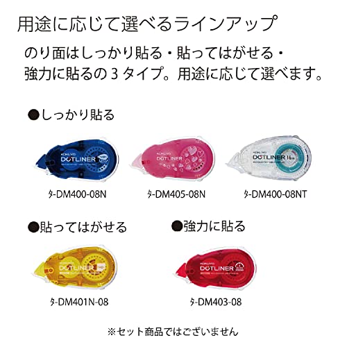 KOKUYO Glue Tape for Scrapbooking, 52.5 Ft x 0.33 in Double Sided Tape Roller for Crafts, Blue Dot Pattern Tape Runner, Adhesive Scrapbook Supplies. Japan Import (TA-DM400-08)