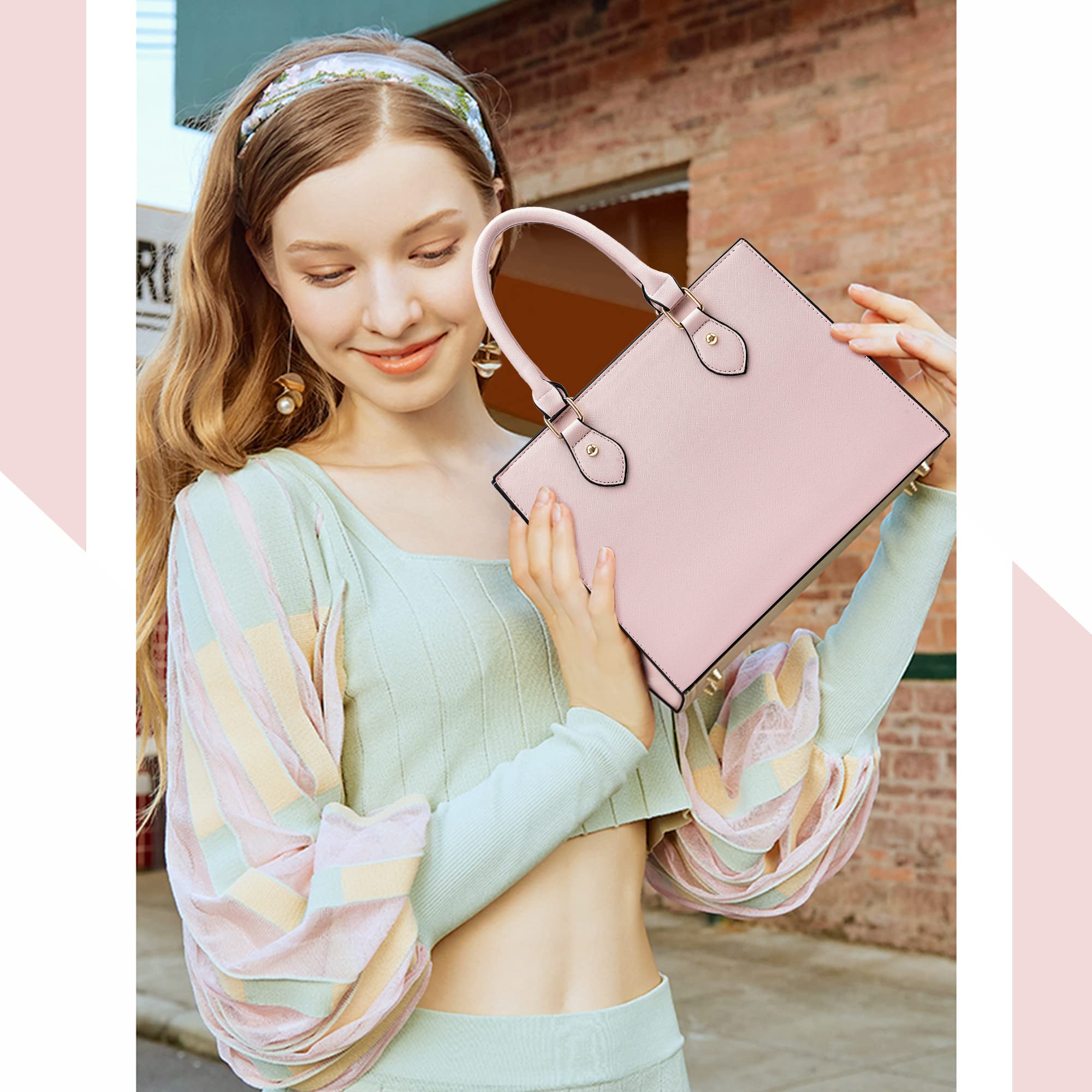 CHICAROUSAL Crossbody Purses and Handbags for Women PU Leather Tote Top Handle Satchel Shoulder Bags (Light Pink)