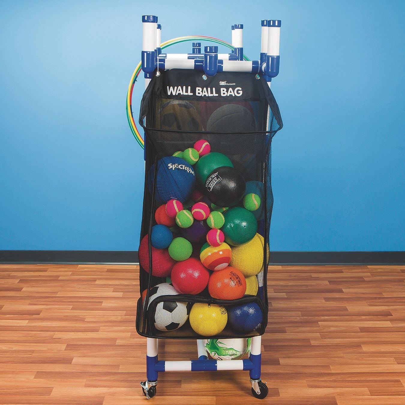 S&S Worldwide Cart and Wall Ball Bag. Large (36" L x 19-1/2" x 9") Mesh Bag with 2 Metal Grommets to Hang. Easy Access Through Open Top or Zippered Bottom. Perfect for Garage, PE Closet or Anywhere!