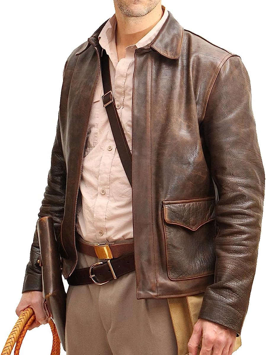 Craftnik Mens Raider Of The Lost Jones Leather Jacket – Vintage Harrison Indiana Leather Jacket – Distressed Leather Jacket