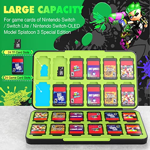MoKo 24 Game Card Case Compatible with Nintendo Switch OLED Model/Switch/Switch Lite, Switch Game Holder Case for 24 Switch Game Card & 24 SD Card, Slim & Portable Game Card Storage Box, Green Yellow