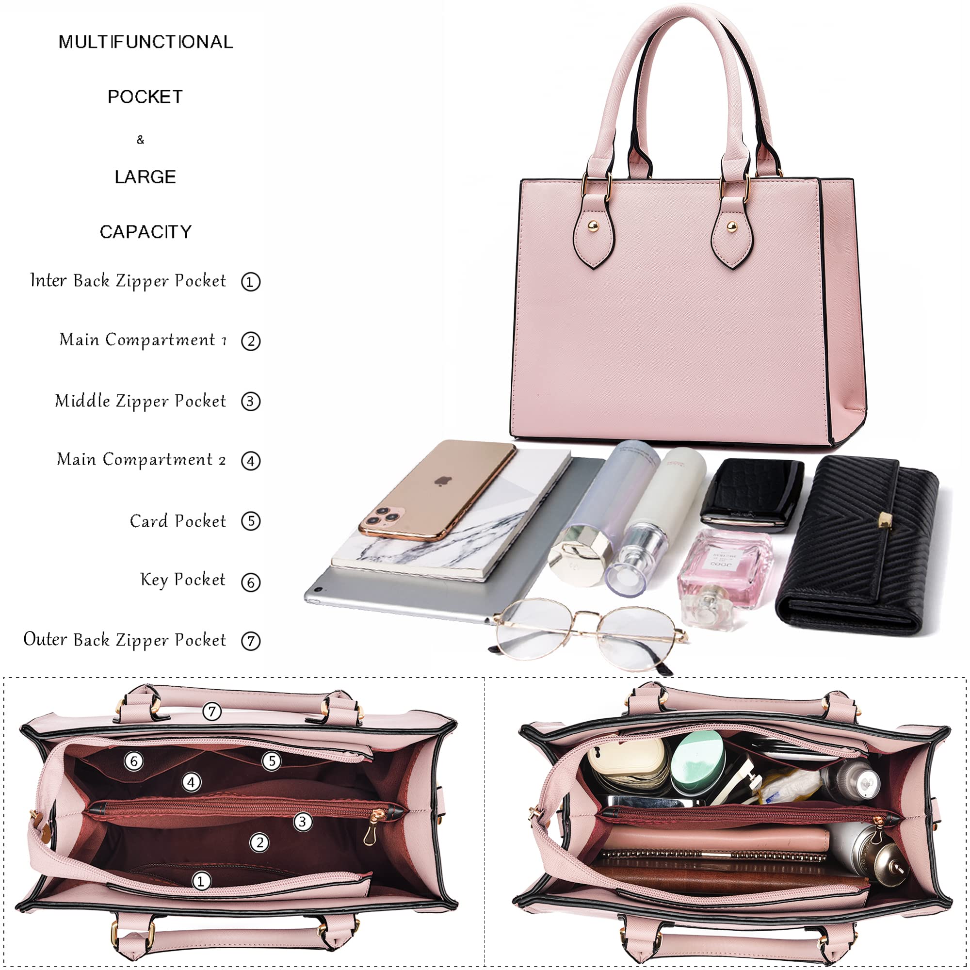 CHICAROUSAL Crossbody Purses and Handbags for Women PU Leather Tote Top Handle Satchel Shoulder Bags (Light Pink)
