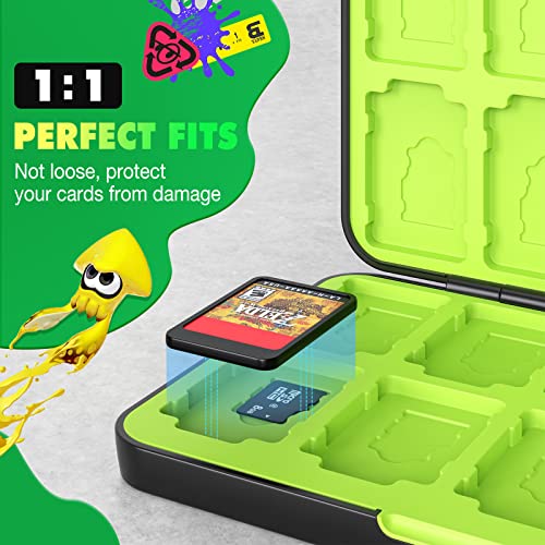 MoKo 24 Game Card Case Compatible with Nintendo Switch OLED Model/Switch/Switch Lite, Switch Game Holder Case for 24 Switch Game Card & 24 SD Card, Slim & Portable Game Card Storage Box, Green Yellow